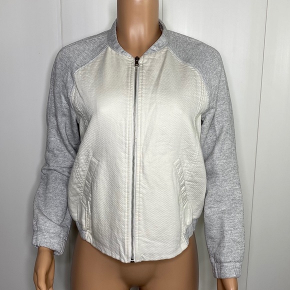 LOFT | Jackets & Coats | Loft Off White Gray Bomber Jacket Size Lp ...